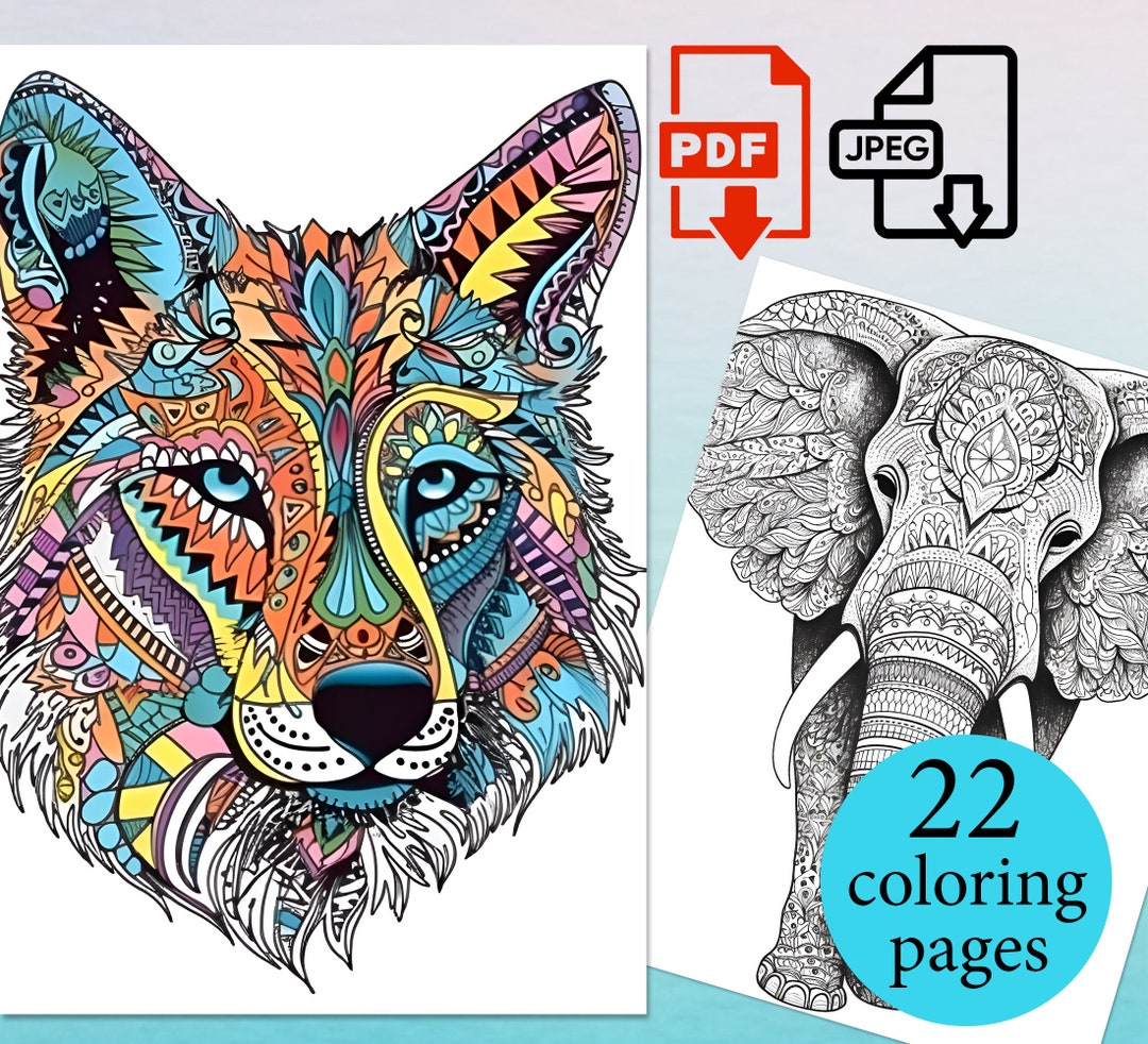 Animals Mandala Coloring Book Adults Kids Pages Instant Download ...
