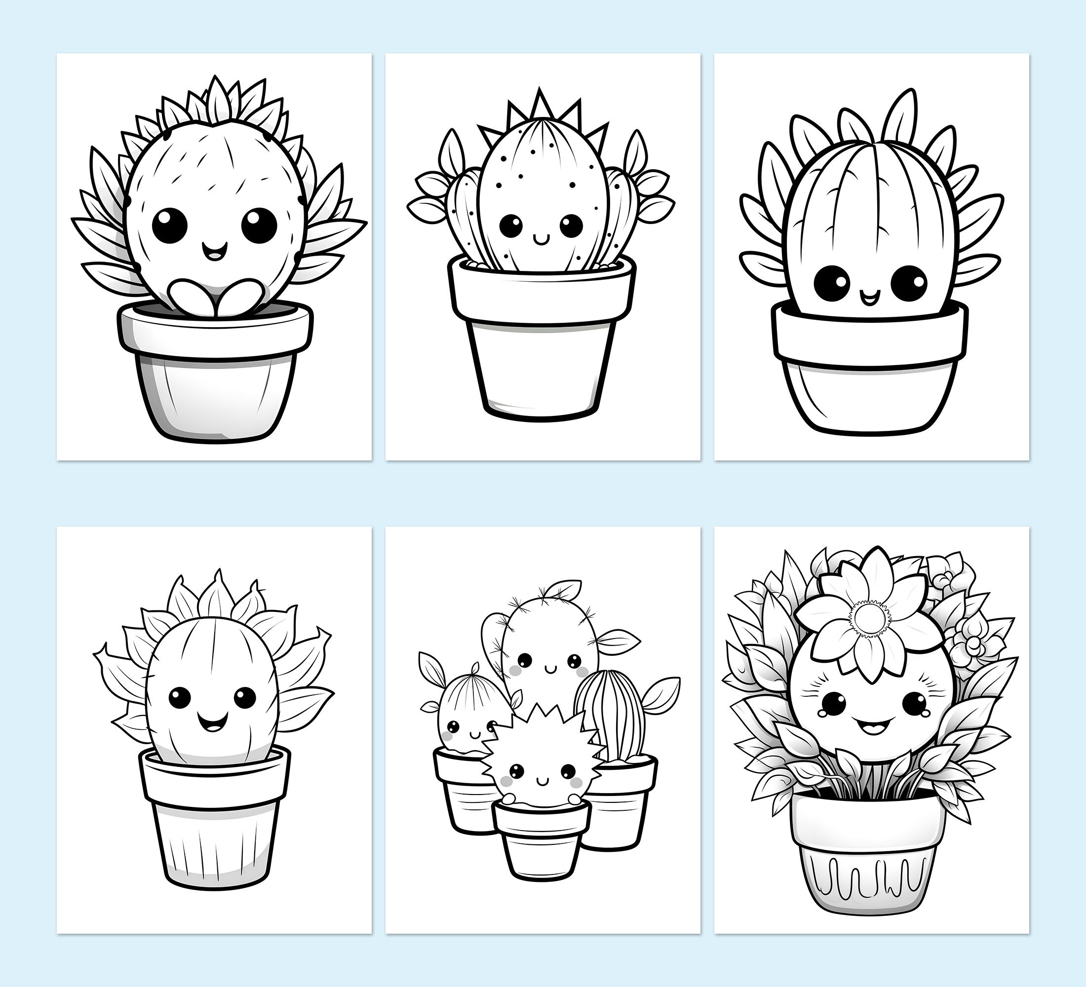 Cactus Coloring Book Kawaii Kids Activity Pages Toddler Sheets Instant ...
