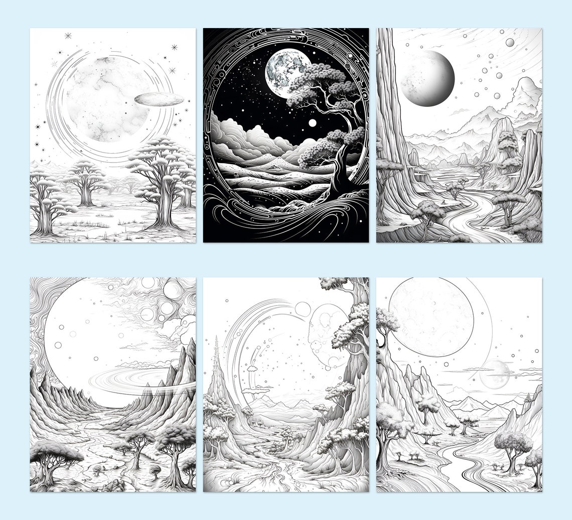 Galactic Spaces Landscape Coloring Book Fantasy Kids Pages Adult ...