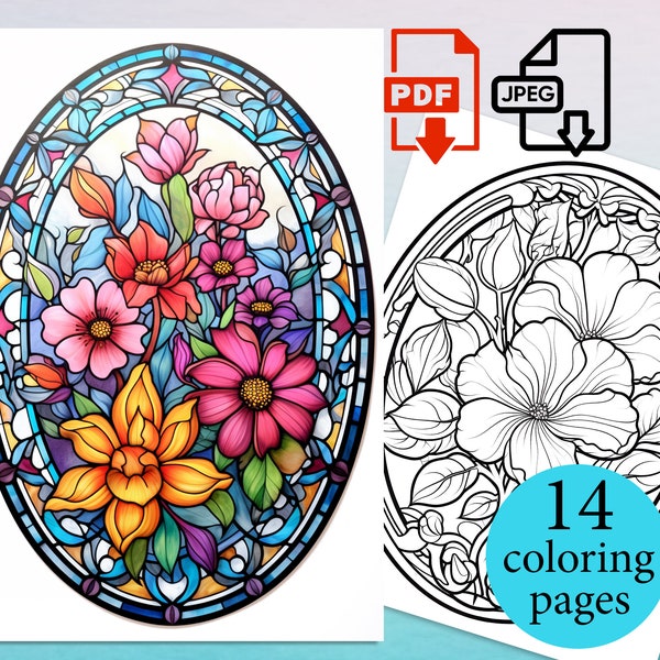 Stained Glass Window Coloring Page - Etsy