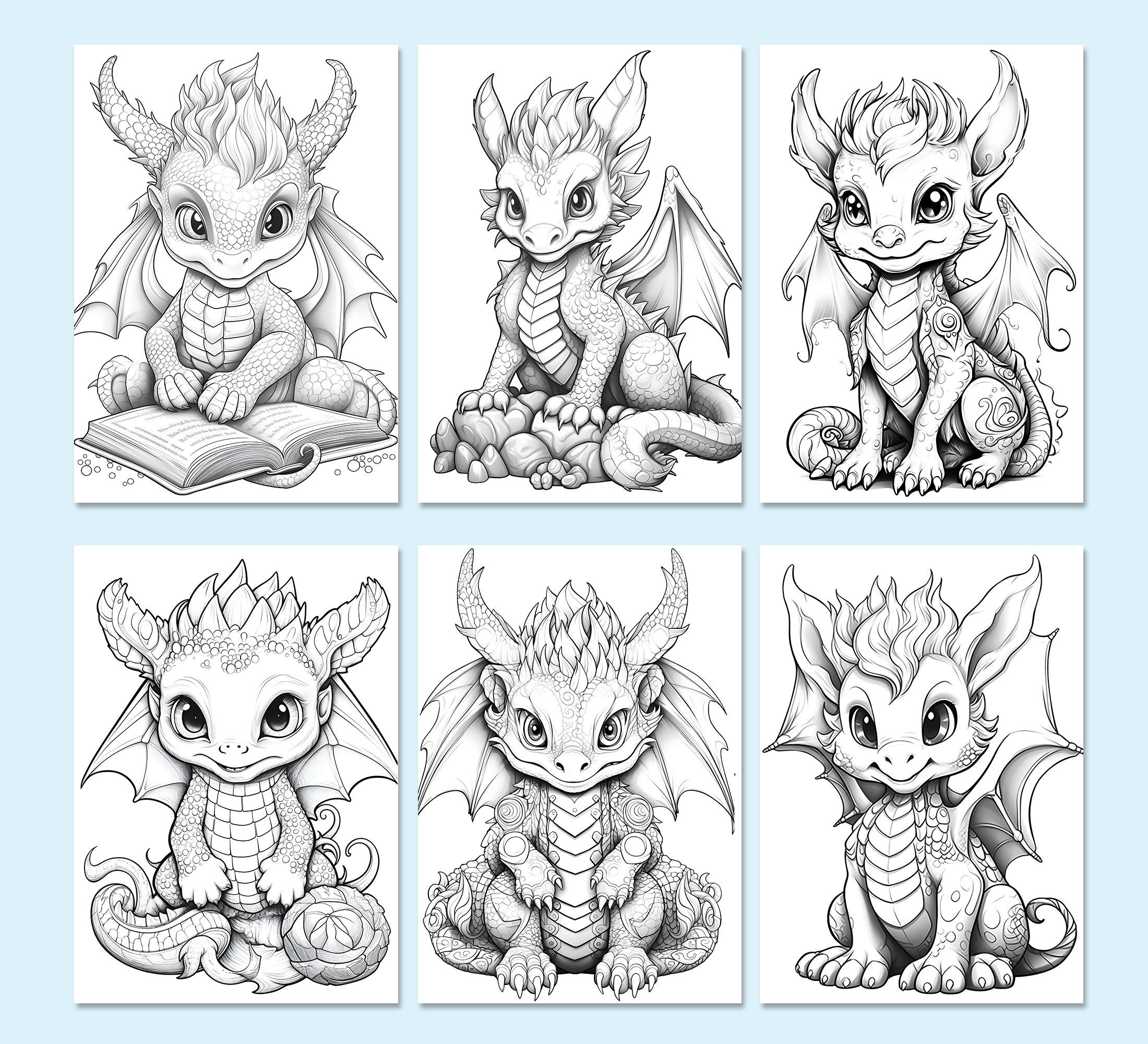 Baby Dragons Coloring Book Adults Kids Instant Download - Etsy