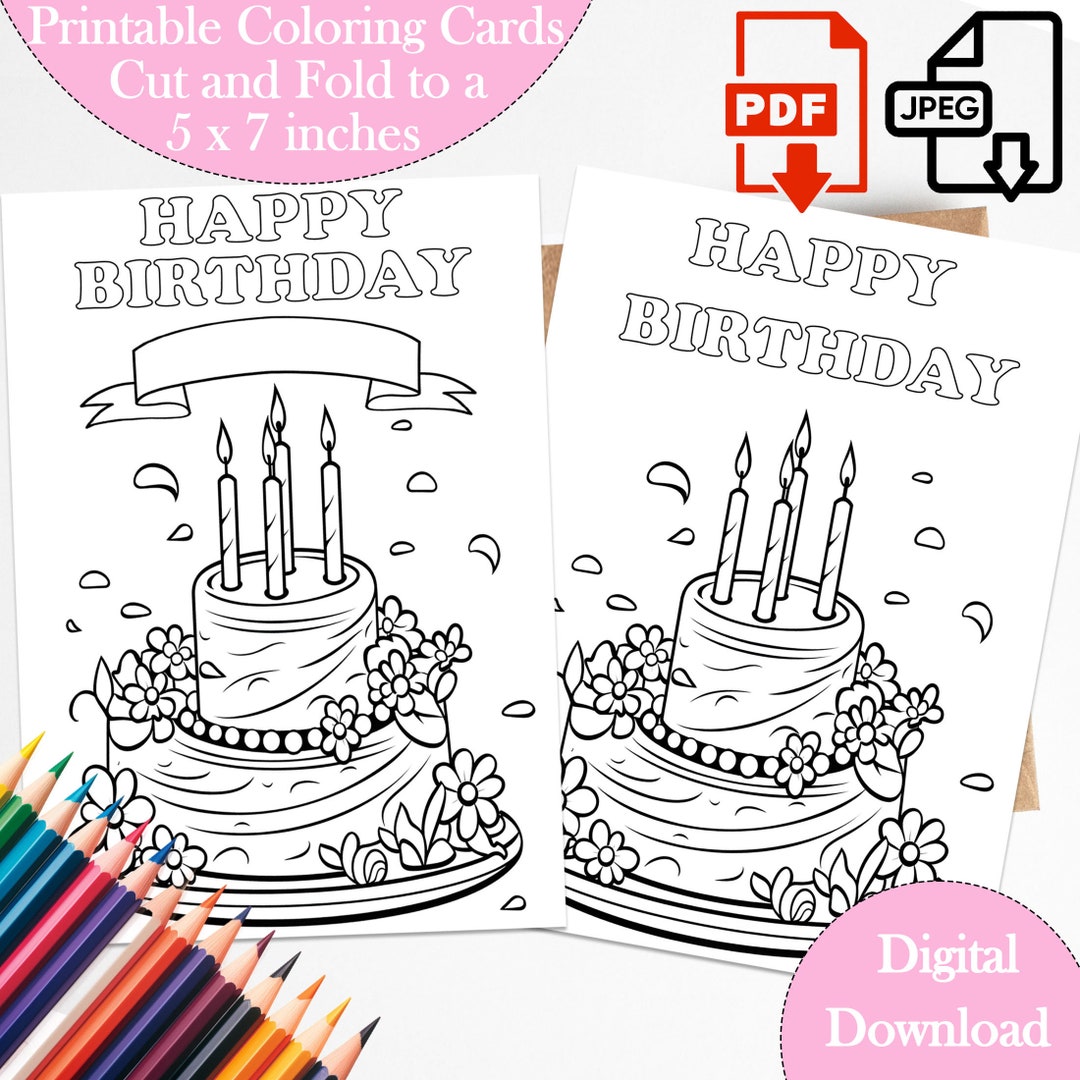 Cake Birthday Cards Coloring Page Personalized Name Kids Happy Bday ...