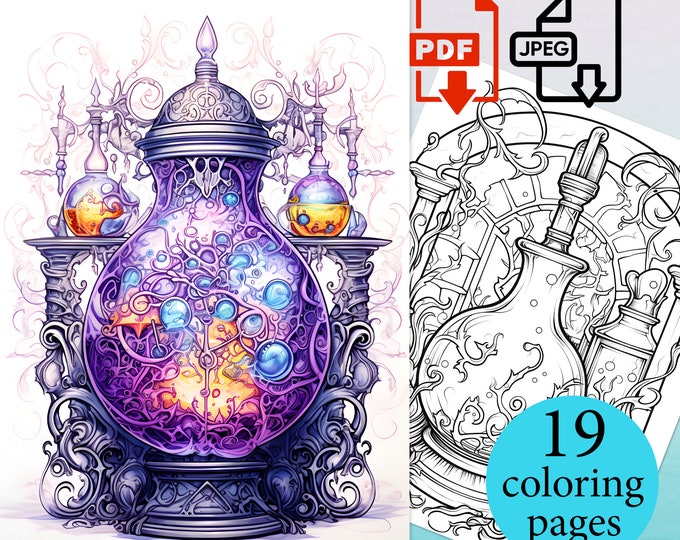 Mystical Potion Printable Coloring Pages | 28 Pages | Mystical Worlds ...