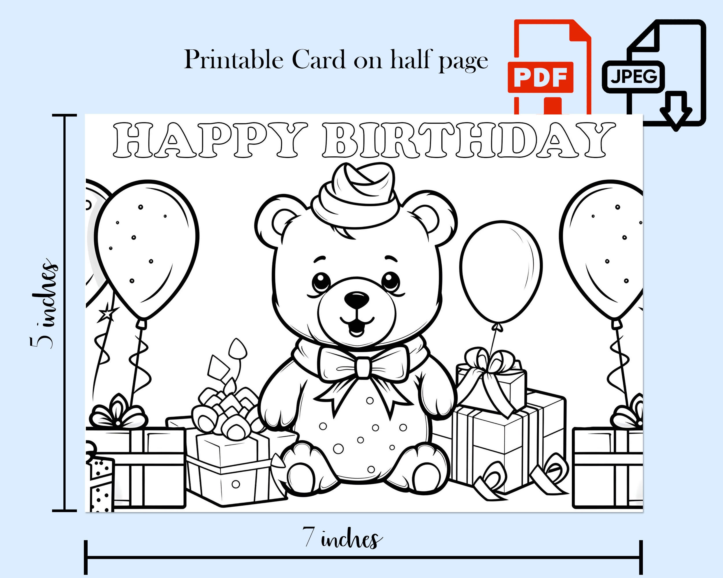 Teddy Birthday Cards Coloring Page Kids Happy Bday Printable Party ...