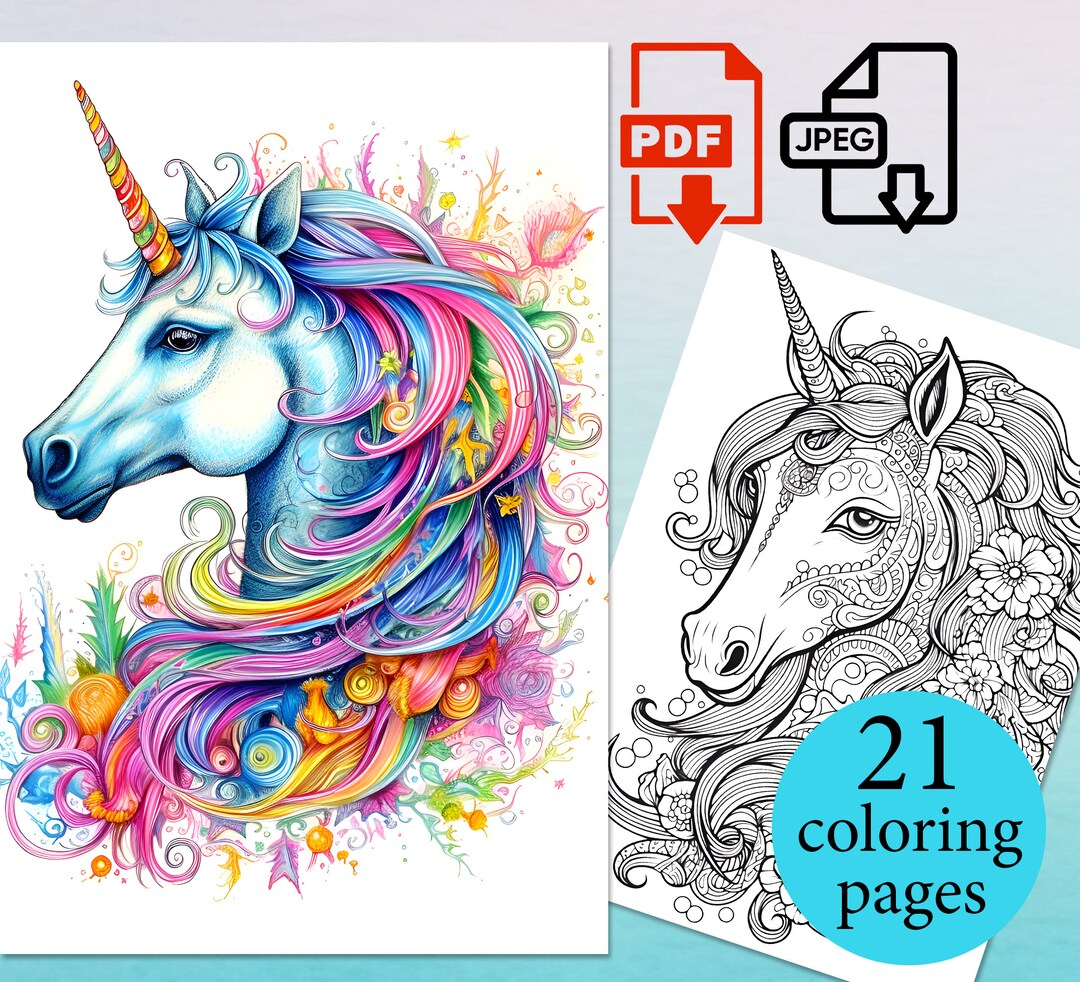 Fantasy Unicorn Coloring Book Adults Kids Instant Download Printable ...