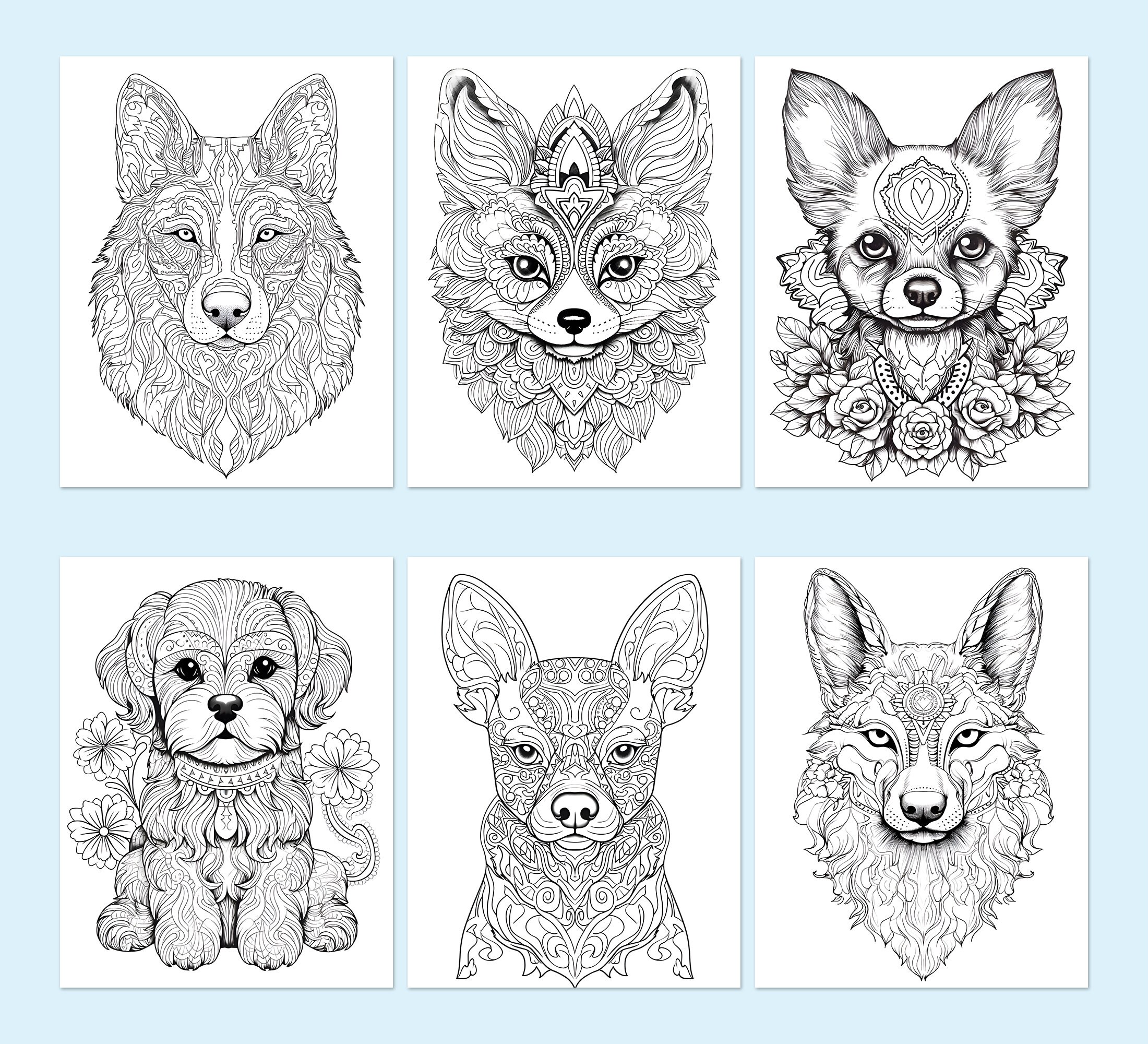 Dogs Mandala Coloring Book Adults Kids Activity Pages Coloriage Sheets ...