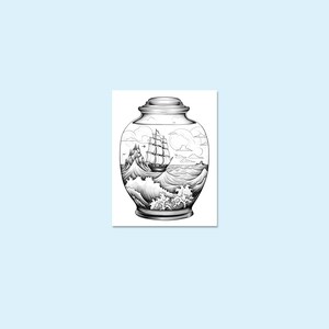 Landscape Ship in Jar Coloring Book Gift Bottle Pages Adults Kids ...