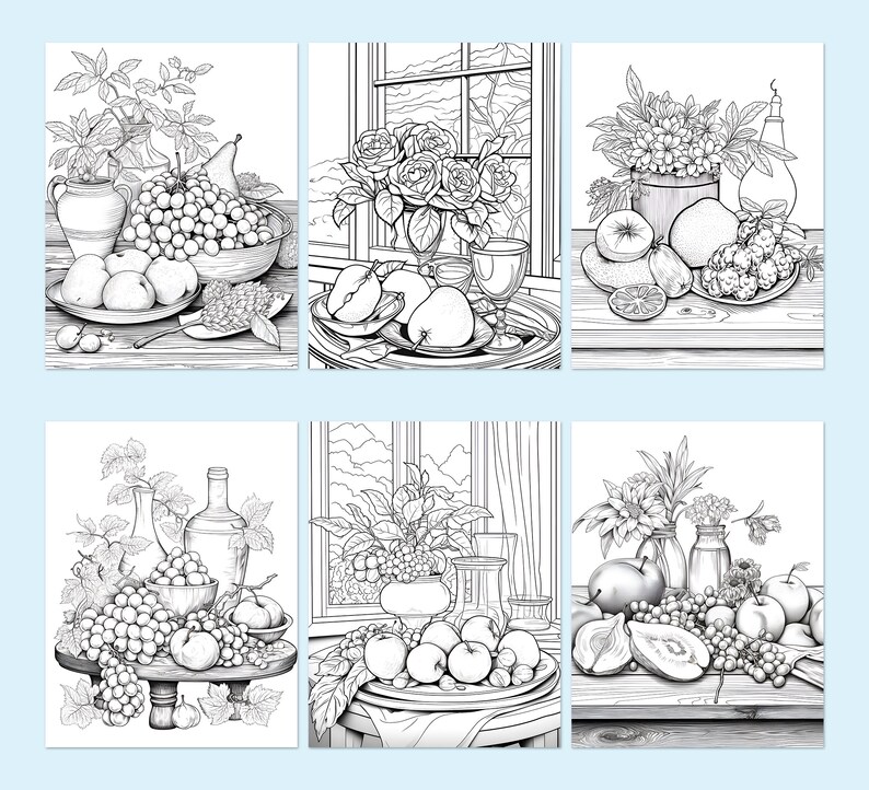 Still Life Window Coloring Pages Adult Activity Kids Books Sheets ...