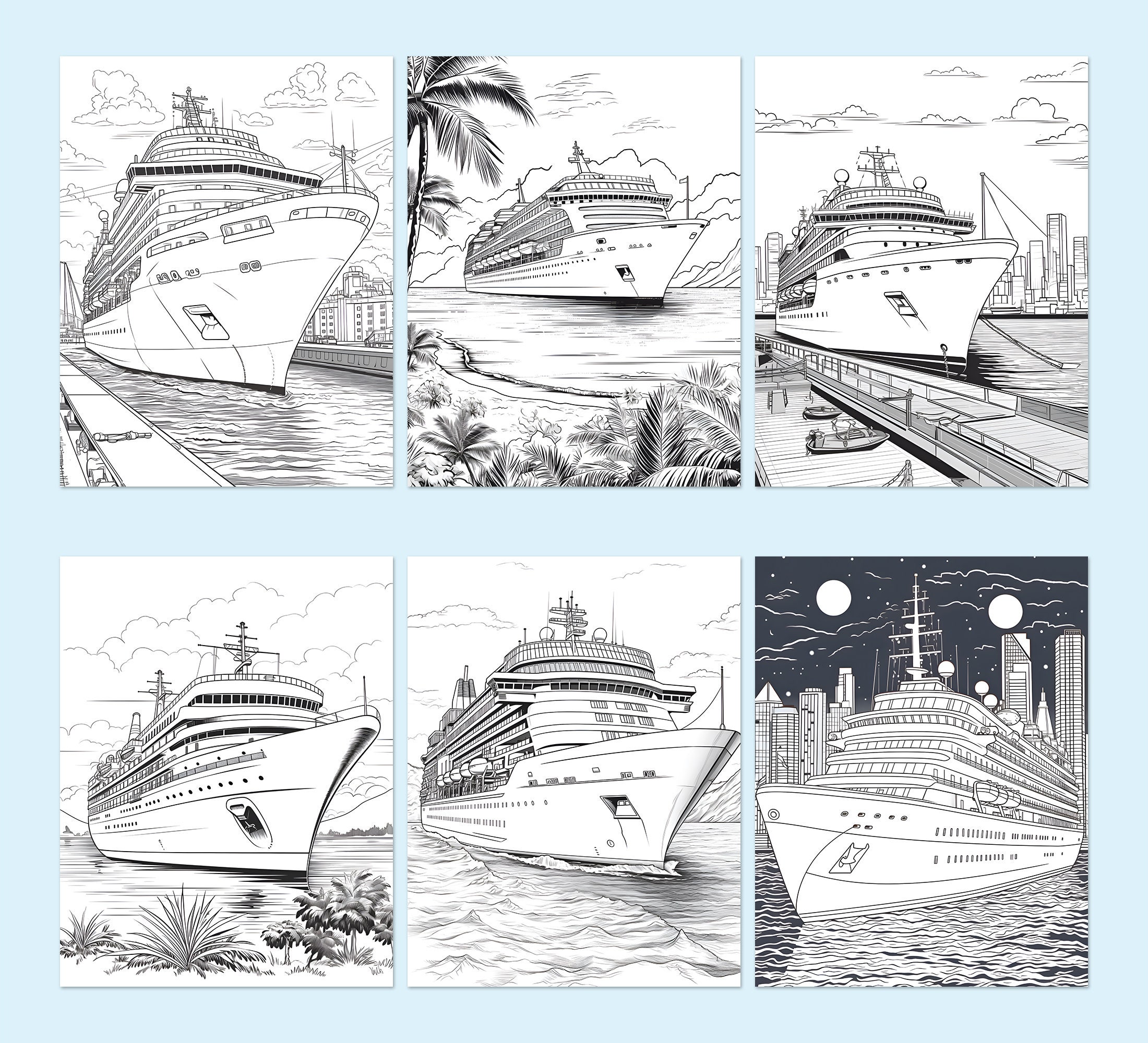 Cruise Ship Coloring Book Adults Activities Kids Coloriage Pages Boat ...