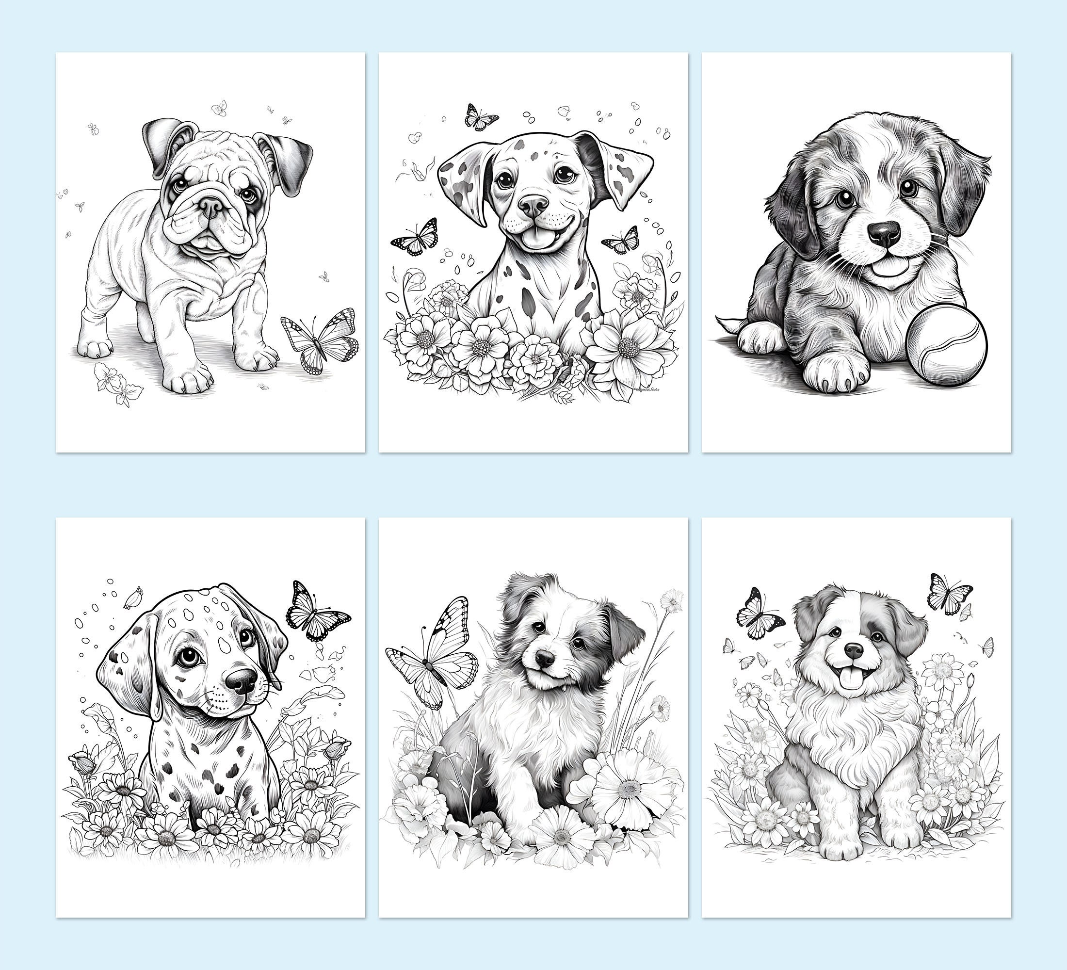 Dogs Coloring Book Adults Kids Pages Coloriage Sheets Instant Download ...