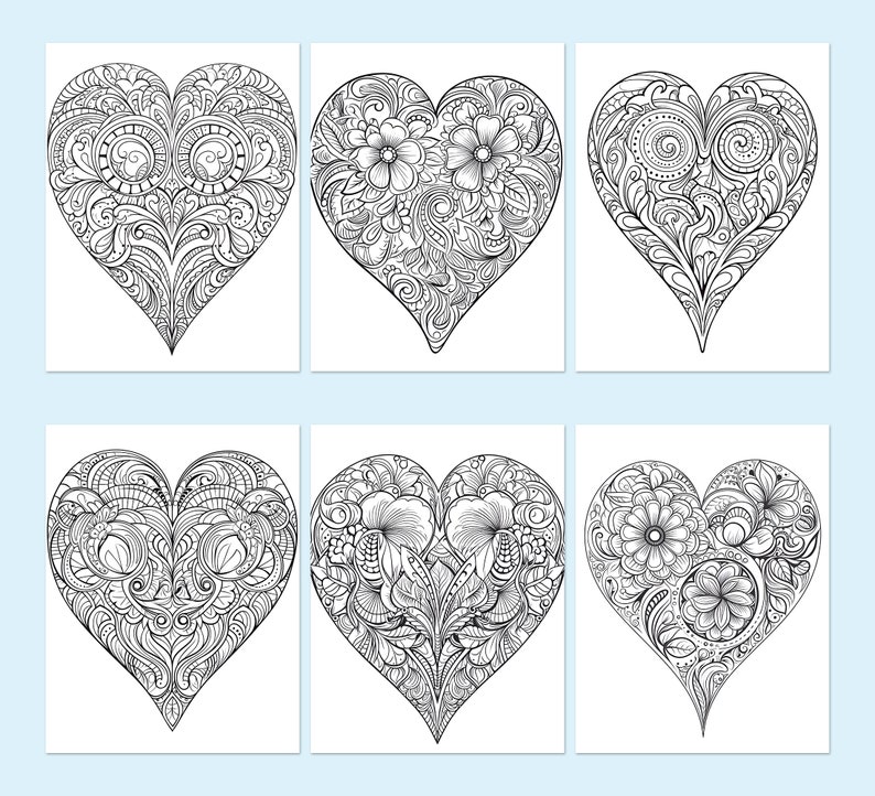 Hearts Mandala Digital Coloring Pages Kids Book Valentine Day Adult ...