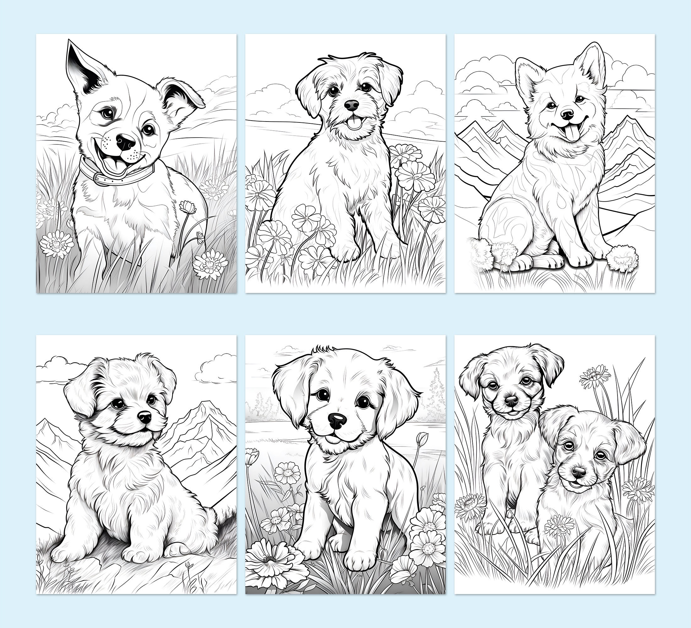 Dogs Coloring Book Adults Kids Pages Coloriage Sheets Instant Download ...