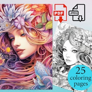 Flower Girl Coloring Book Beautiful Women Portrait Coloriage Pages ...
