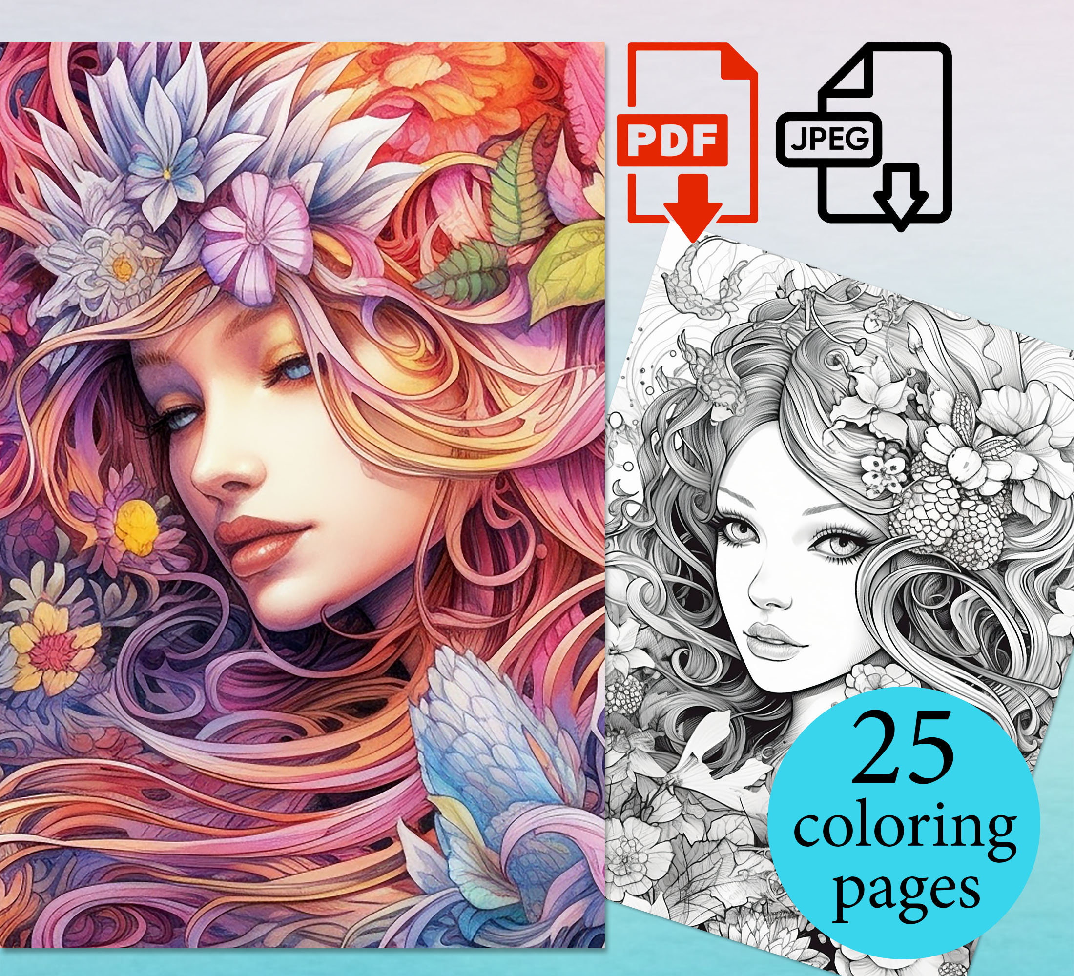 Flower Girl Coloring Book Beautiful Women Portrait Coloriage Pages ...