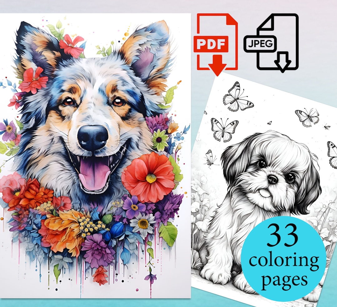 Dogs Coloring Book Adults Kids Pages Coloriage Sheets Instant Download ...