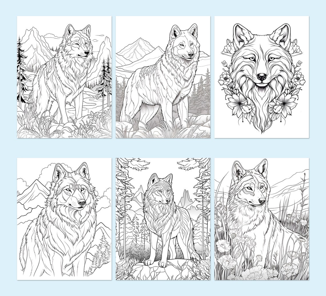 Wolf Coloring Book Adults Kids Activity Pages Animal Coloriage Sheets ...