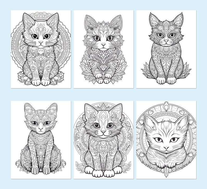Cats Mandala Coloring Pages Adults Kids Activity Book Coloriage Sheets ...
