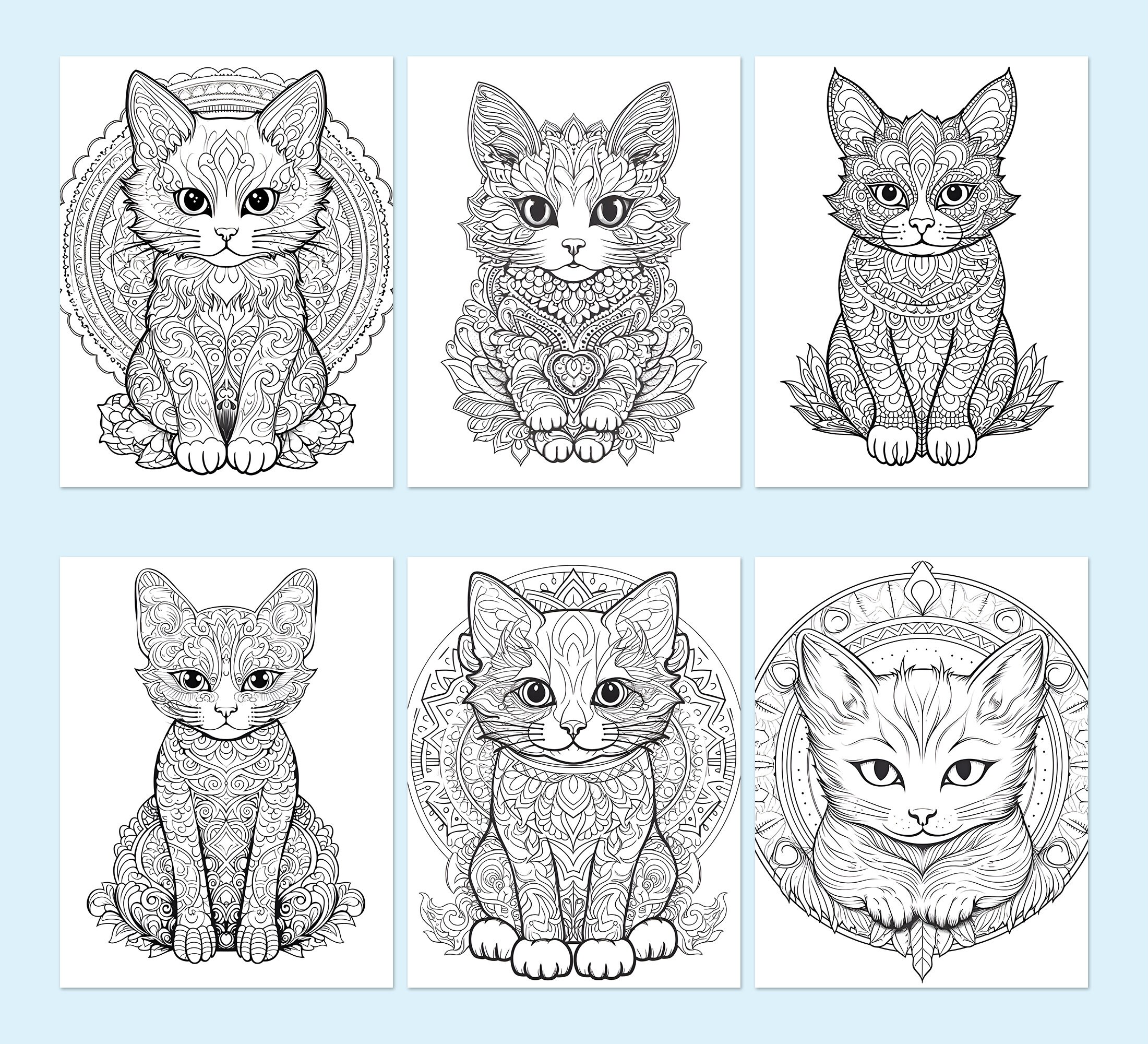 Cats Mandala Coloring Pages Adults Kids Activity Book Coloriage Sheets ...
