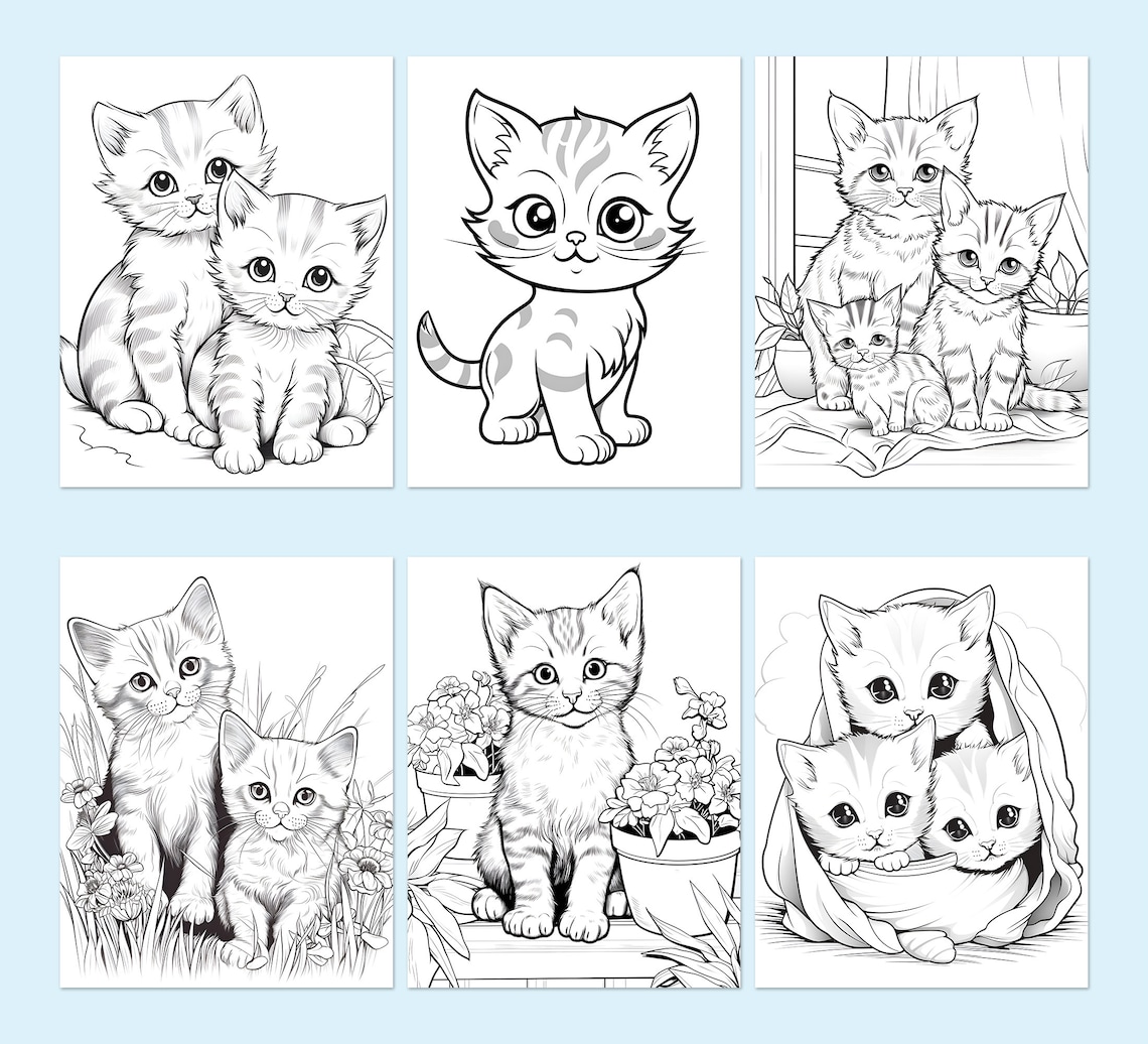 Cats Coloring Book Adults Kids Activity Pages Coloriage Sheets Instant ...