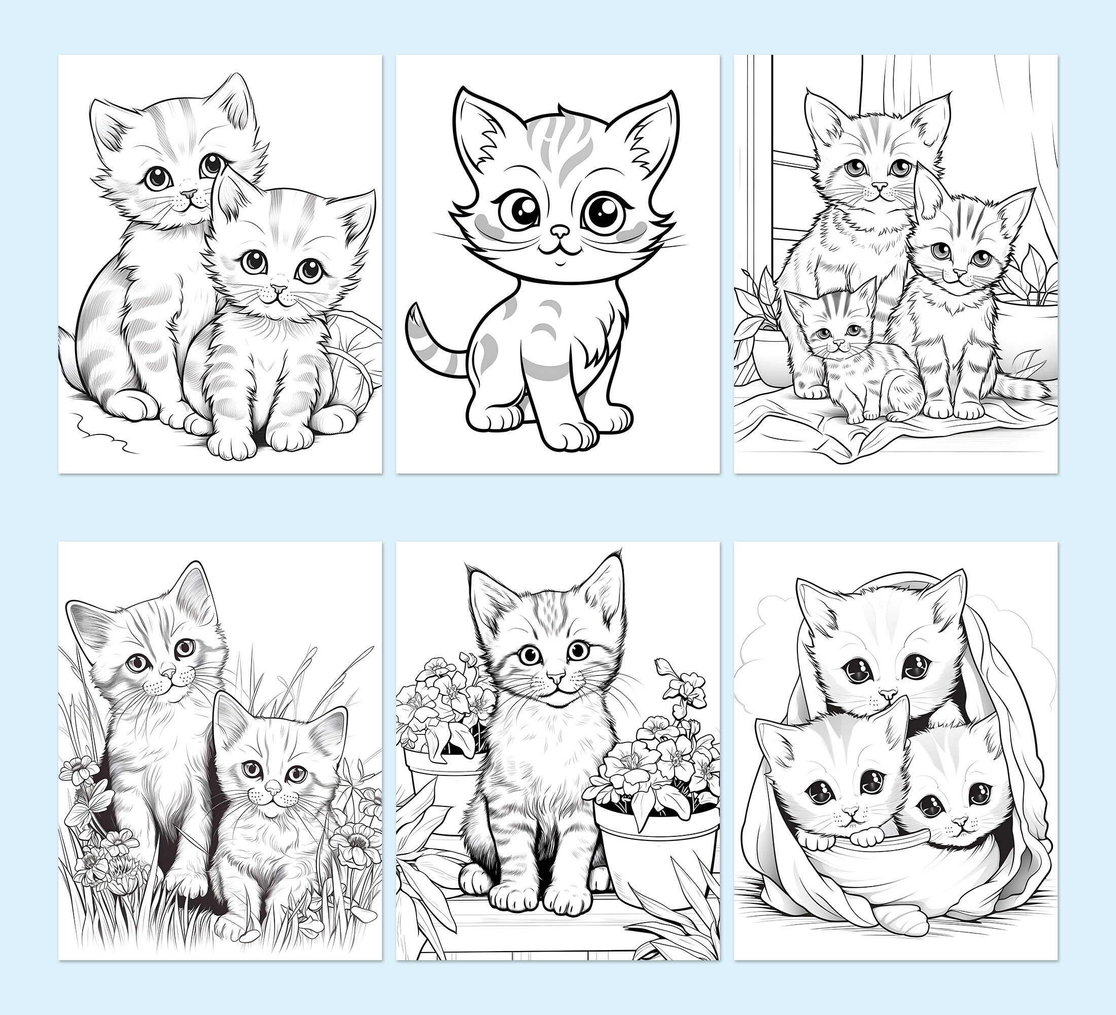 Cats Coloring Book Adults Kids Activity Pages Coloriage Sheets Instant ...