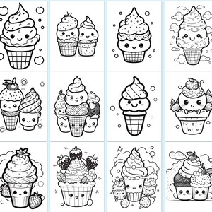 Ice Cream Coloring Book Kawaii Kids Activity Pages Toddler Sheets ...