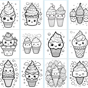 Ice Cream Coloring Book Kawaii Kids Activity Pages Toddler Sheets ...