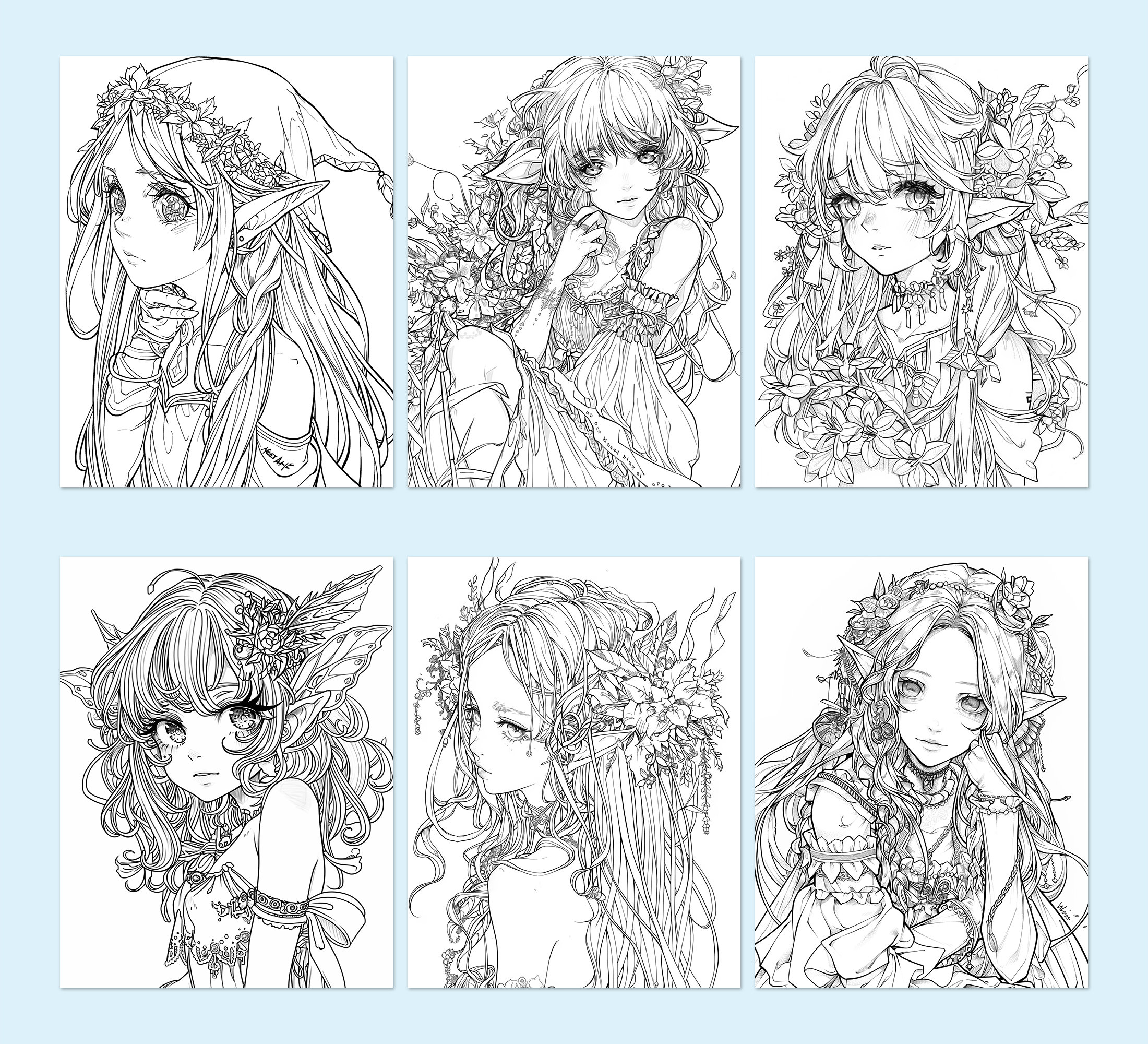 Anime Elf Coloring Pages Girl Digital Beautiful Elves Sheets Fantasy ...