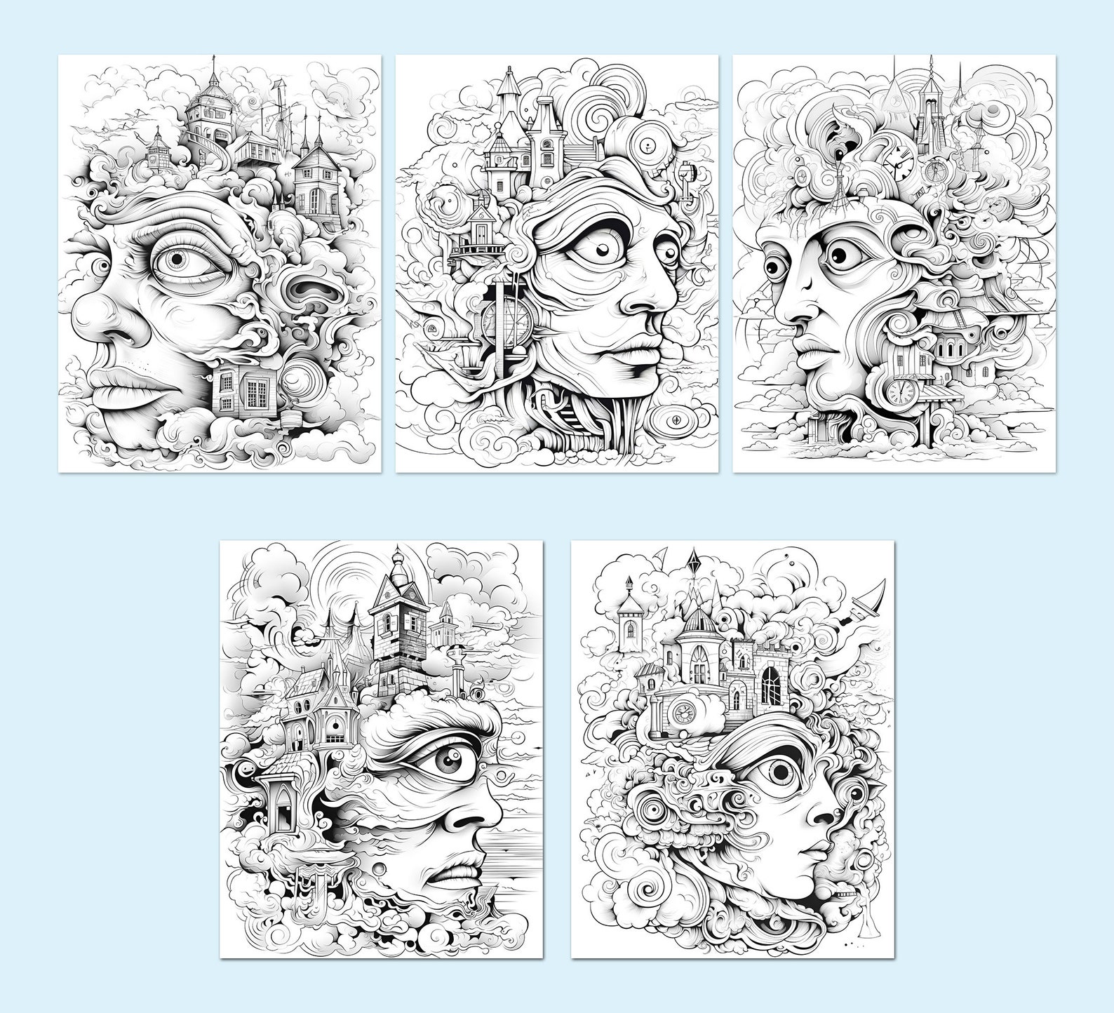 Surrealism Coloring Book Fantasy Portrait Coloriage Pages Adults Kids ...
