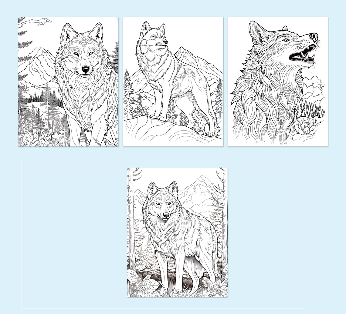 Wolf Coloring Book Adults Kids Activity Pages Animal Coloriage Sheets ...