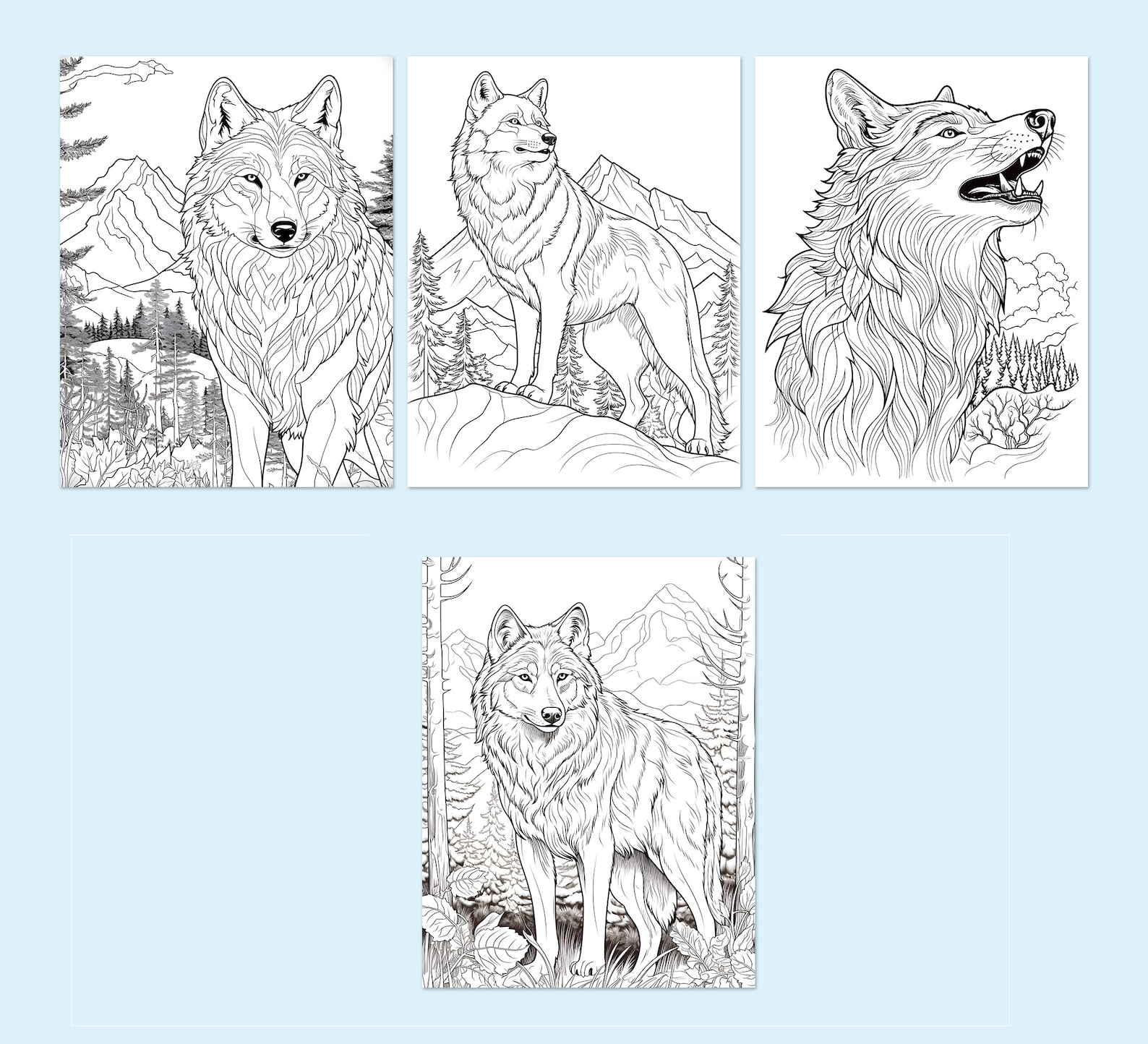 Wolf Coloring Book Adults Kids Activity Pages Animal Coloriage Sheets ...