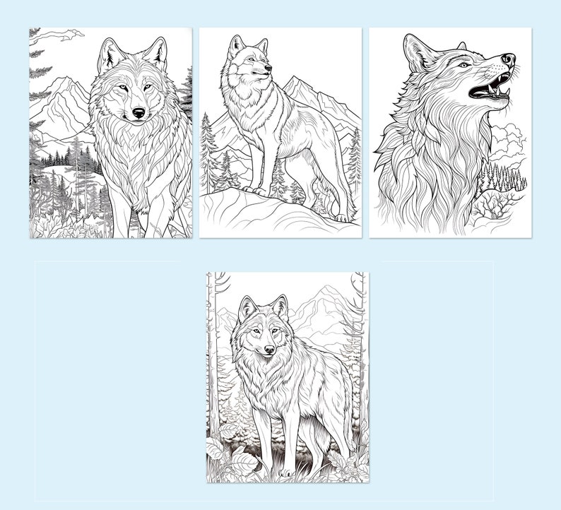 Wolf Coloring Book Adults Kids Activity Pages Animal Coloriage Sheets ...