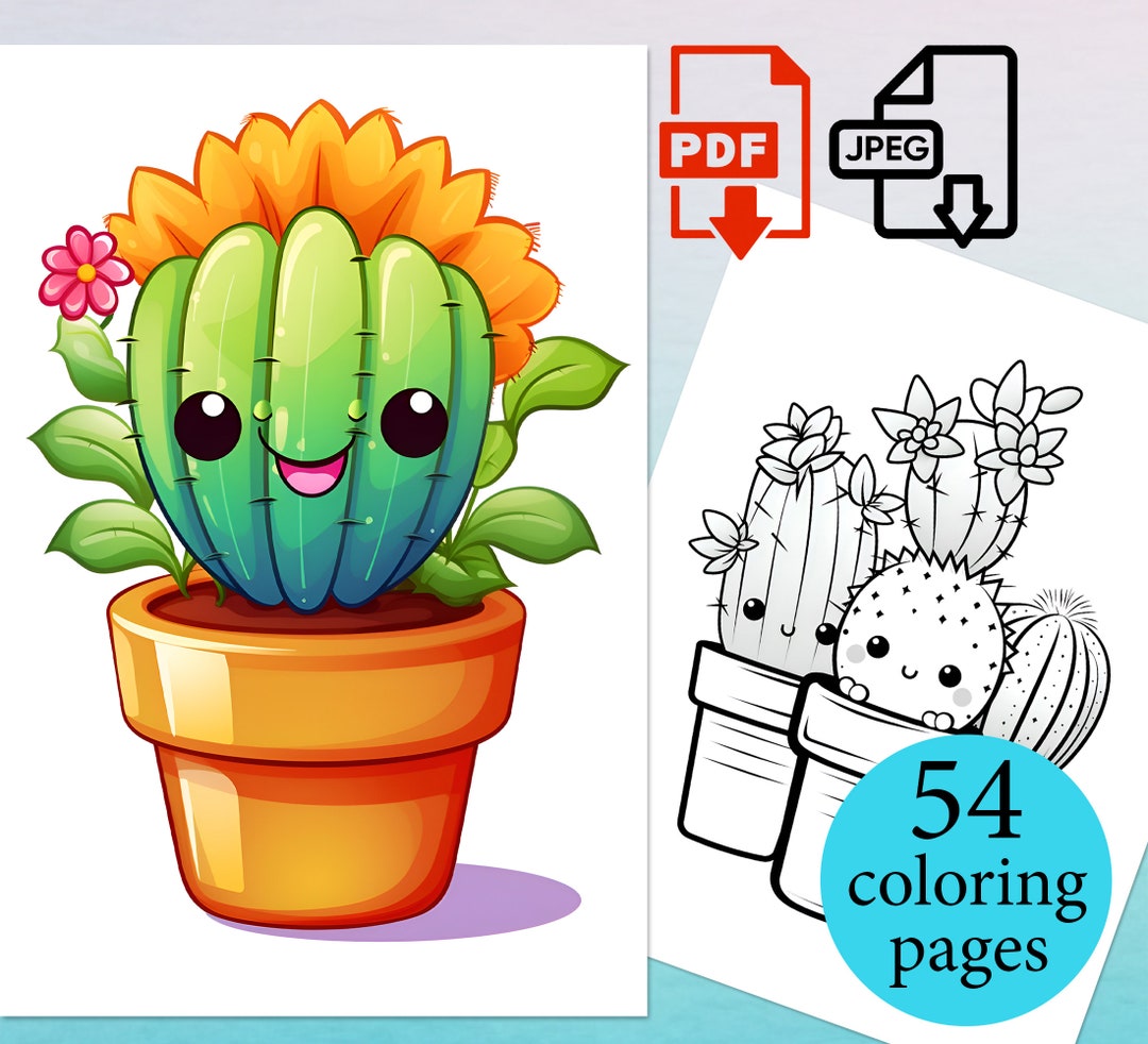 Cactus Coloring Book Kawaii Kids Activity Pages Toddler Sheets Instant ...