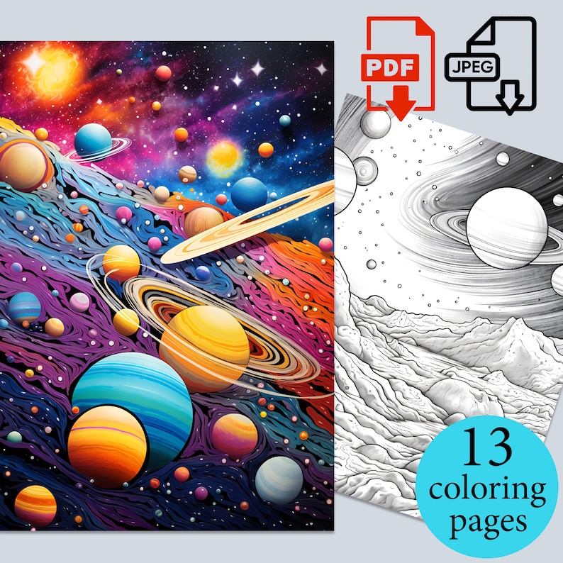 Galactic Spaces Stars Planets Coloring Book Fantasy Kids Pages Adult ...