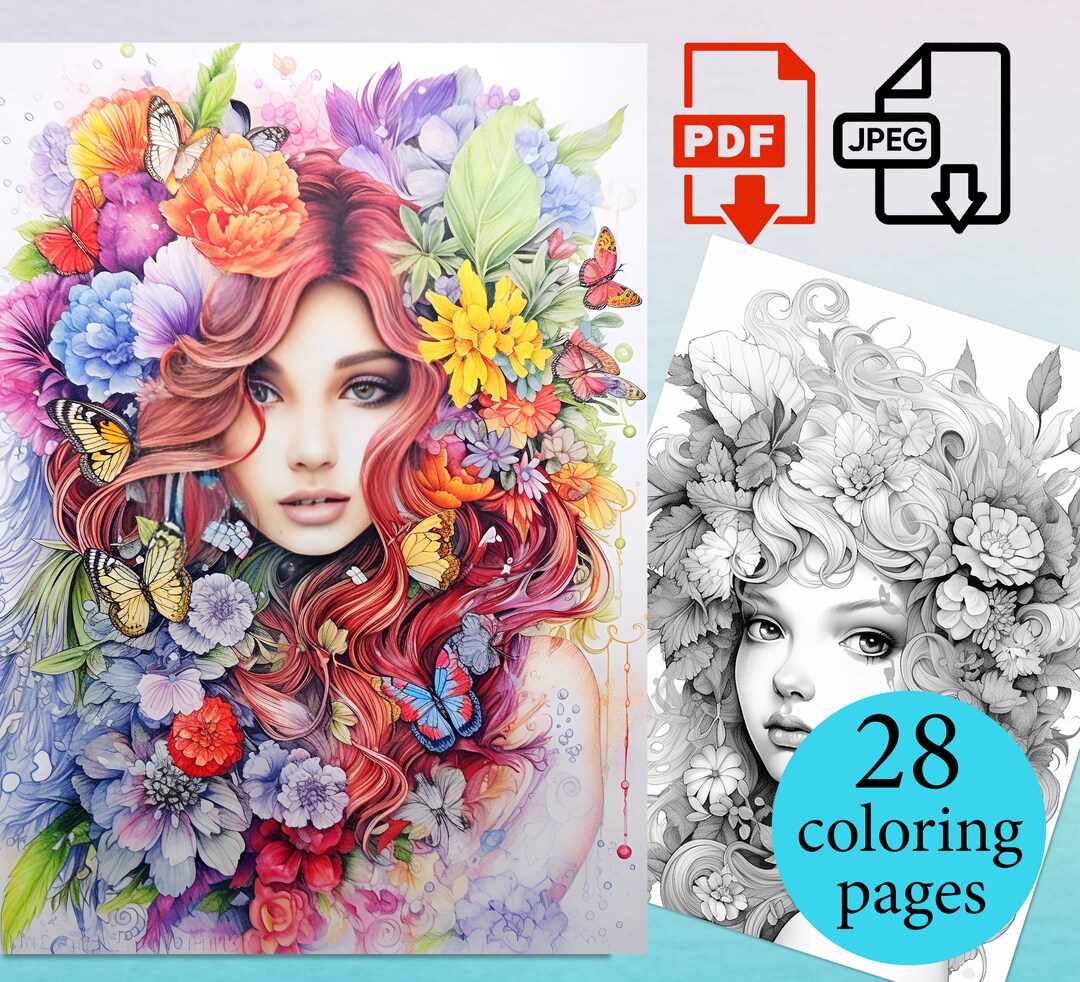 Flower Girl Coloring Book Beautiful Women Portrait Sheets Coloriage ...