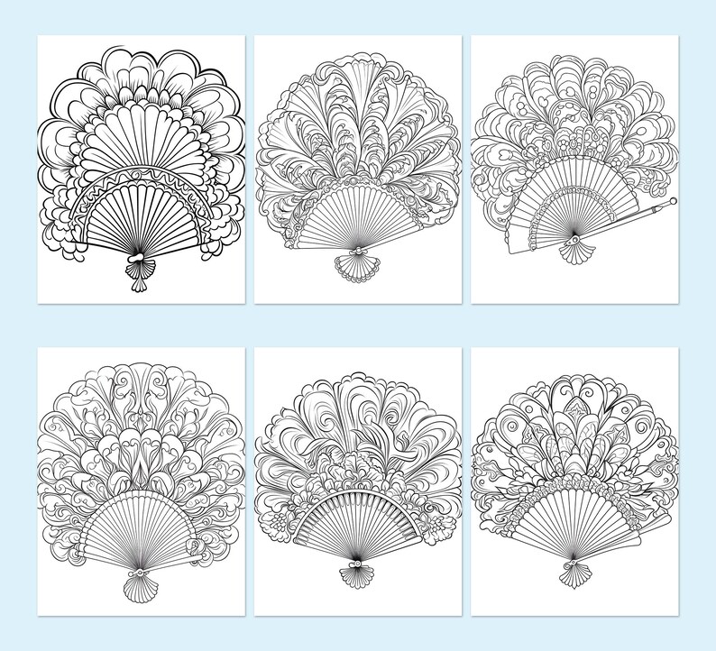Spanish Fans Coloring Book Kids Adult Beautiful Relaxation Pages Girft ...