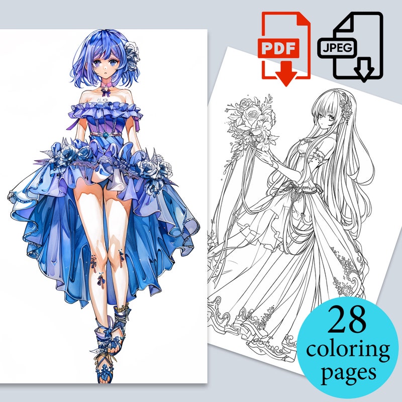 Anime Dress Coloring Pages - Etsy