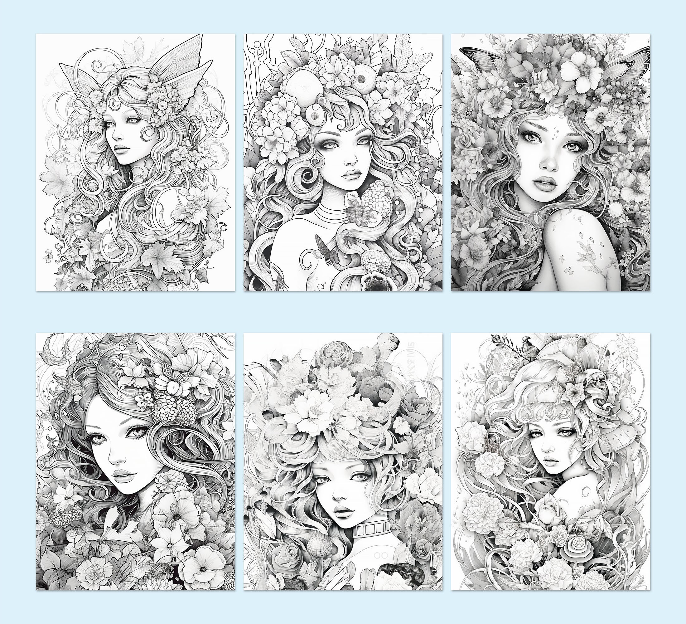 Flower Girl Coloring Book Beautiful Women Portrait Coloriage Pages ...