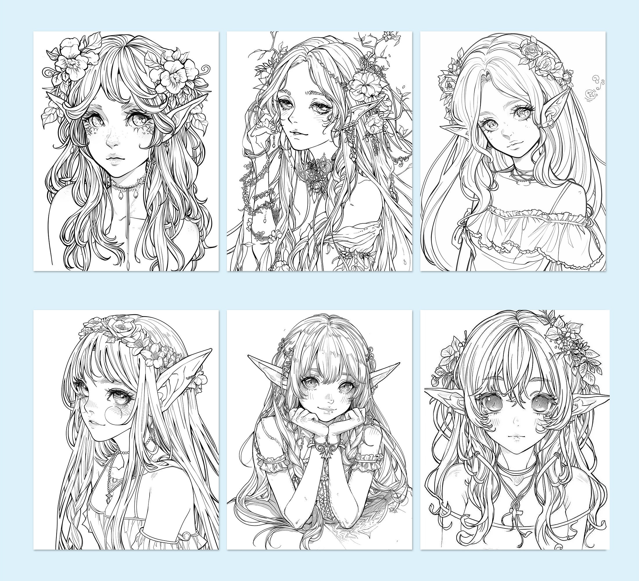 Anime Elf Coloring Pages Girl Digital Beautiful Elves Sheets Fantasy ...