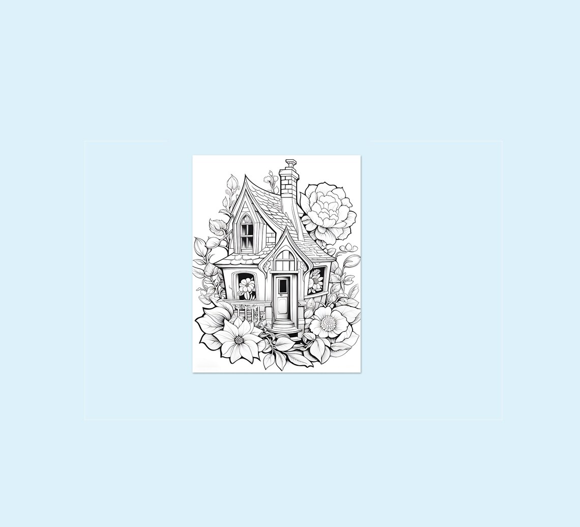 Flower Houses Coloring Pages Floral Book Botanical Adult Activity Kids ...