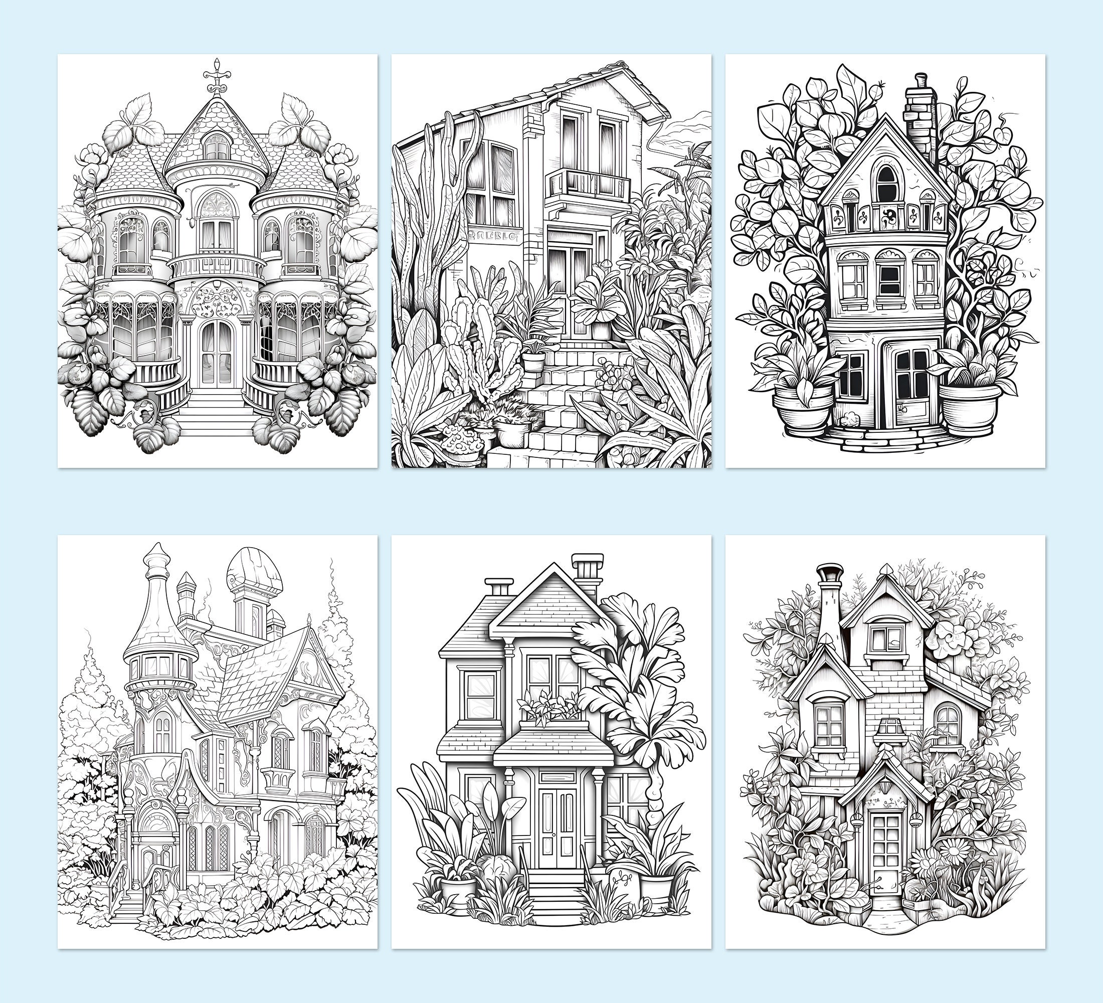 House With Plants Coloring Pages Book Botanical Adult Activity - Etsy