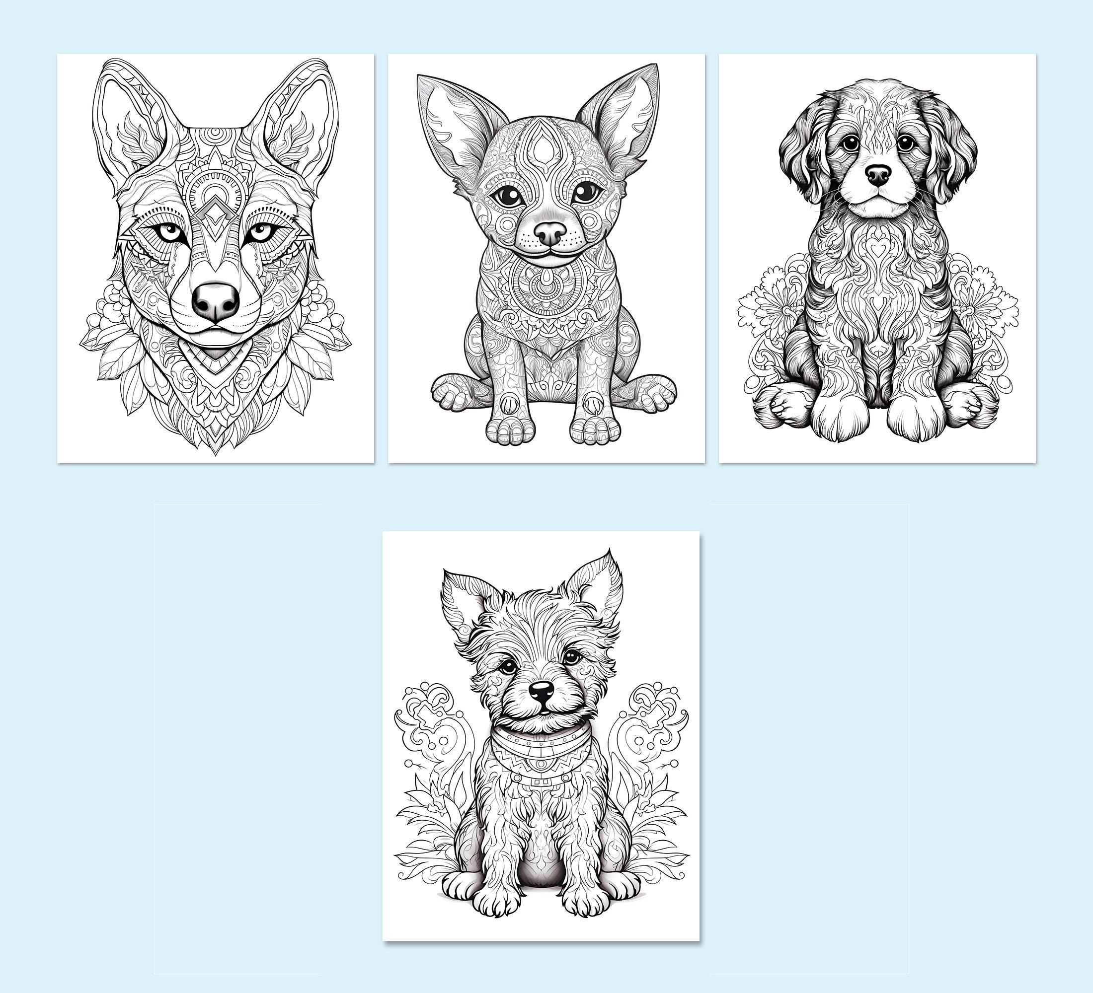 Dogs Mandala Coloring Book Adults Kids Activity Pages Coloriage Sheets ...
