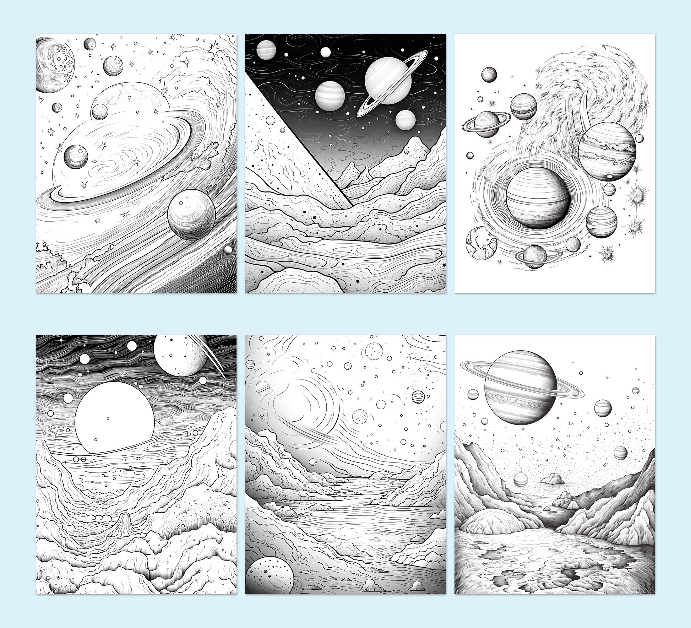 Galactic Spaces Stars Planets Coloring Book Fantasy Kids Pages Adult ...