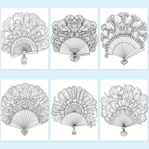 Spanish Fans Coloring Book Kids Adult Beautiful Relaxation Pages Girft ...