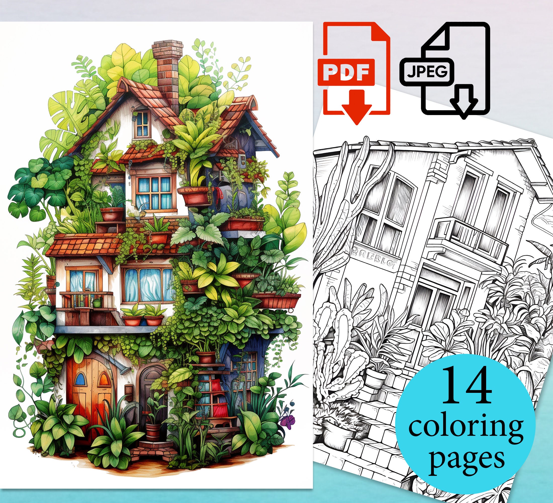 House With Plants Coloring Pages Book Botanical Adult Activity - Etsy