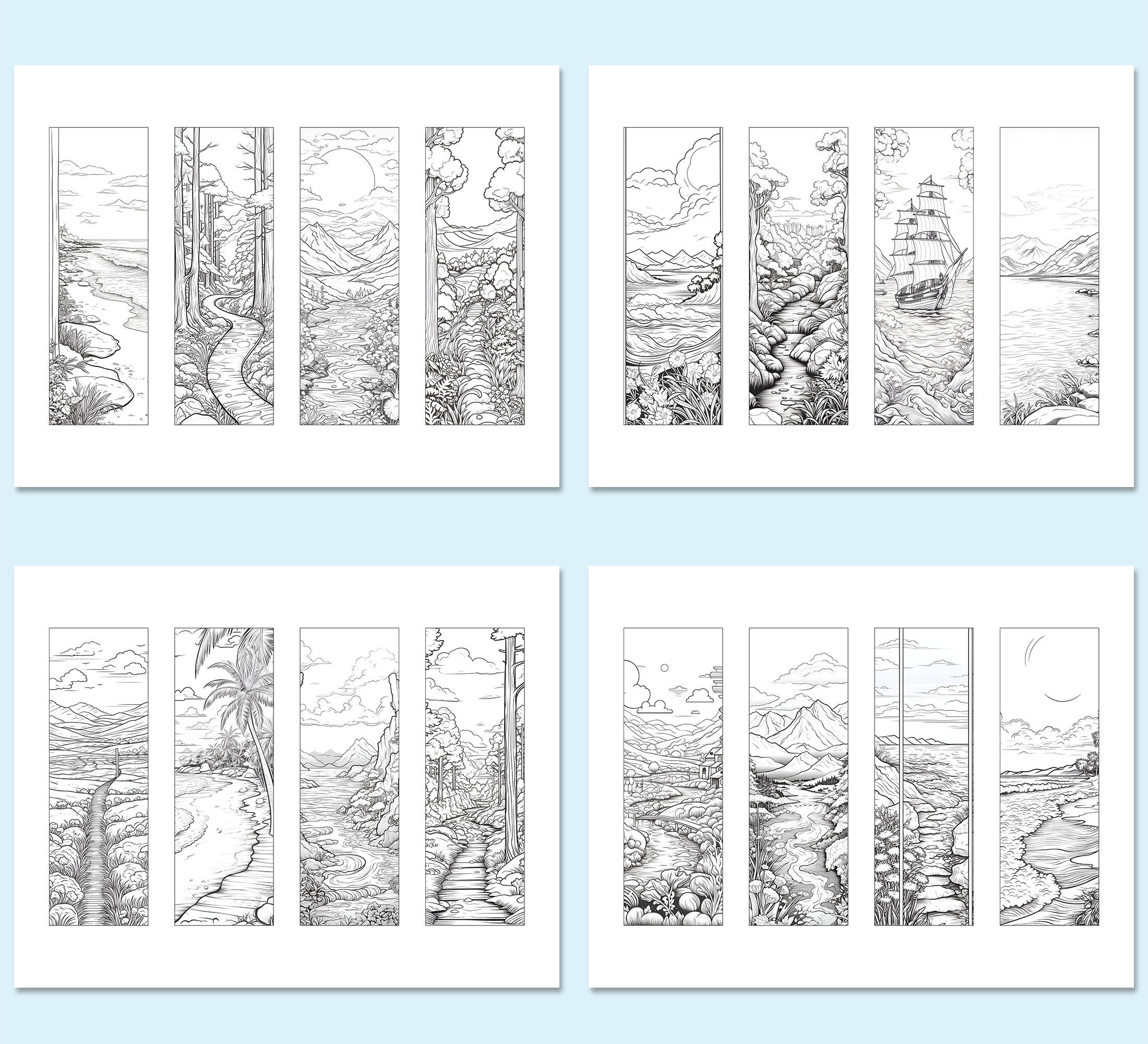 Landscape Printable Coloring Bookmarks Adult Digital Download Unique ...