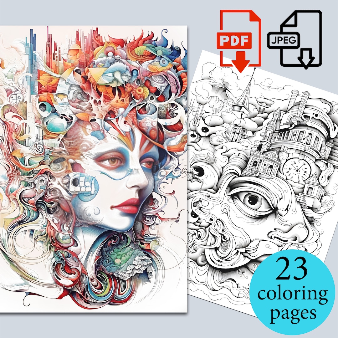 Surrealism Coloring Book Fantasy Portrait Coloriage Pages Adults Kids ...