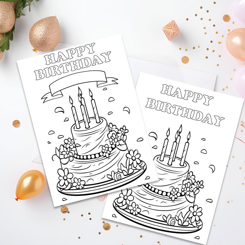 Cake Birthday Cards Coloring Page Personalized Name Kids Happy Bday ...