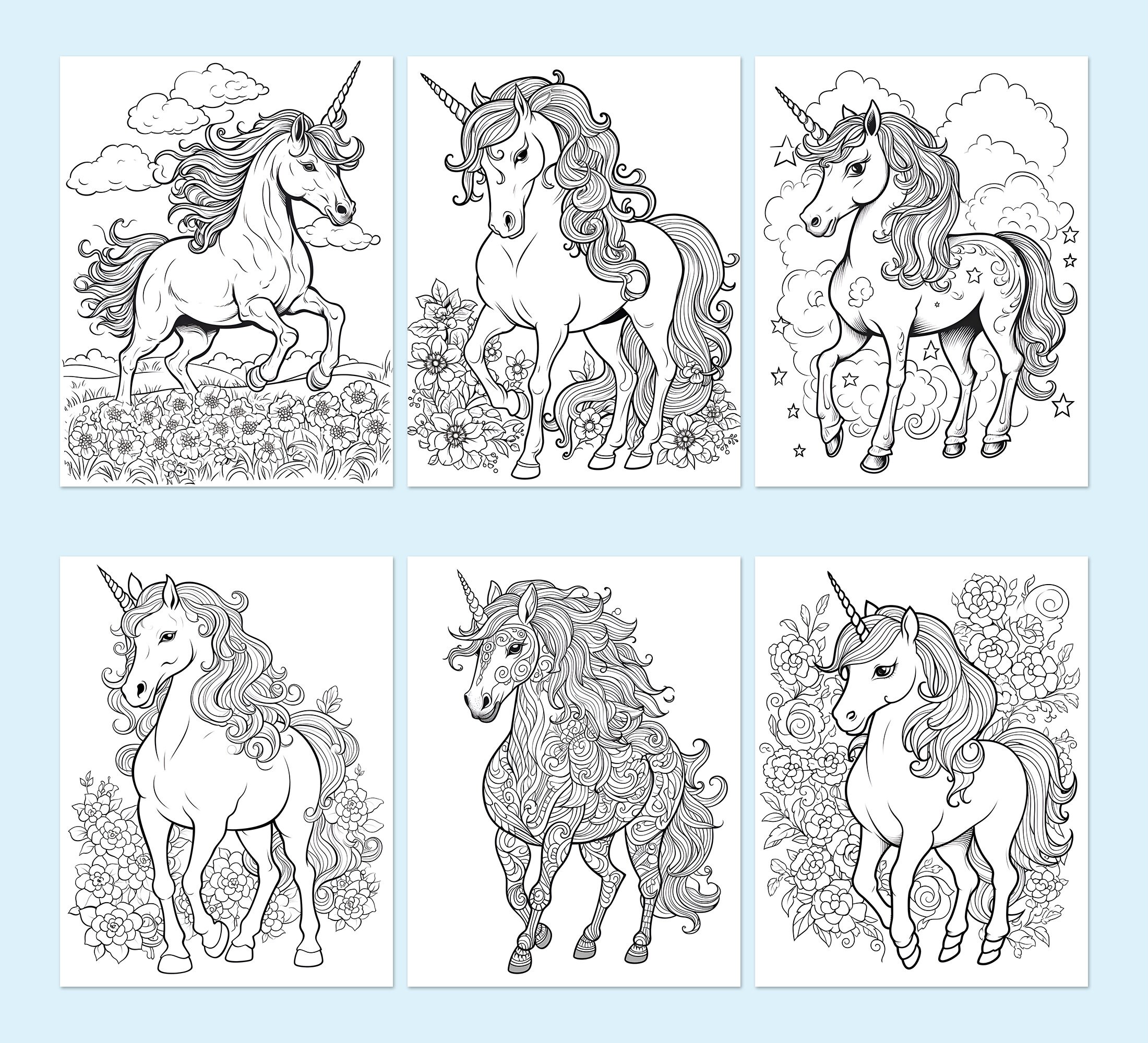 Unicorn Coloring Book Fantasy Coloriage Pages Adults Kids Instant ...