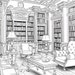 Library Room Interior Design Coloring Pages Adult Activity Kids Books ...