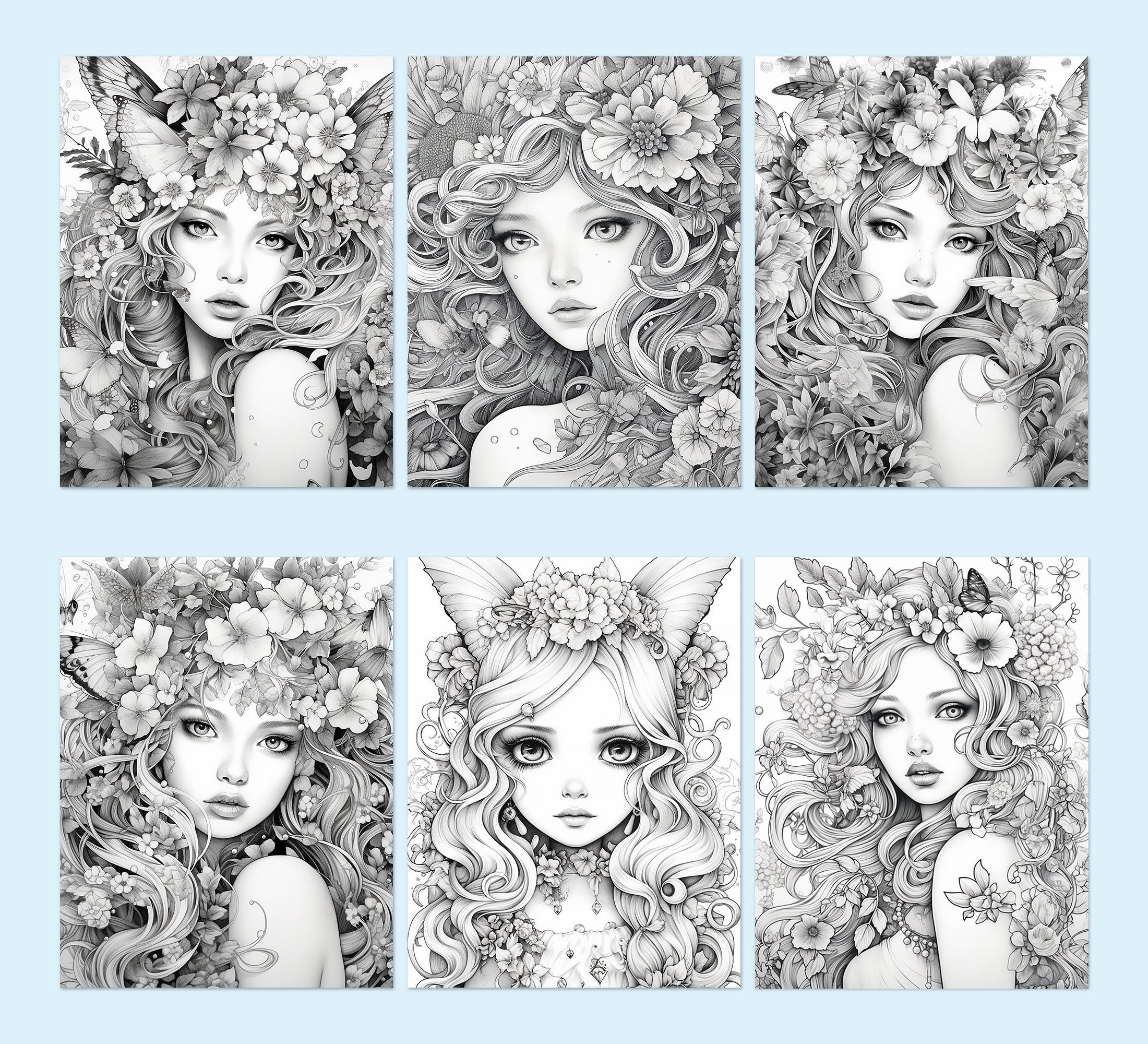 Flower Girl Coloring Book Beautiful Women Portrait Coloriage Pages ...